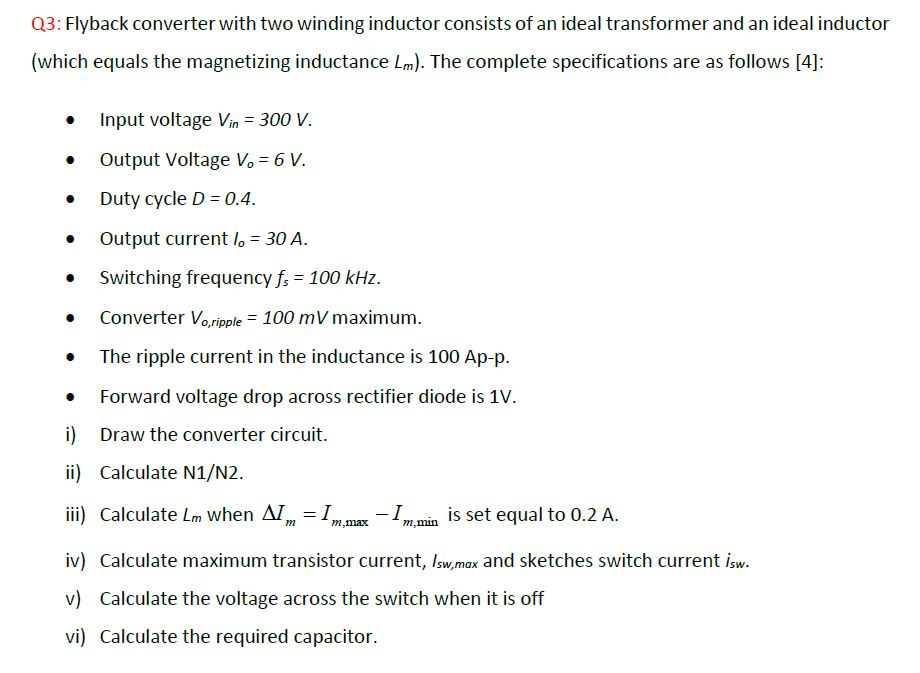 Q3: Flyback converter with two winding inductor | Chegg.com