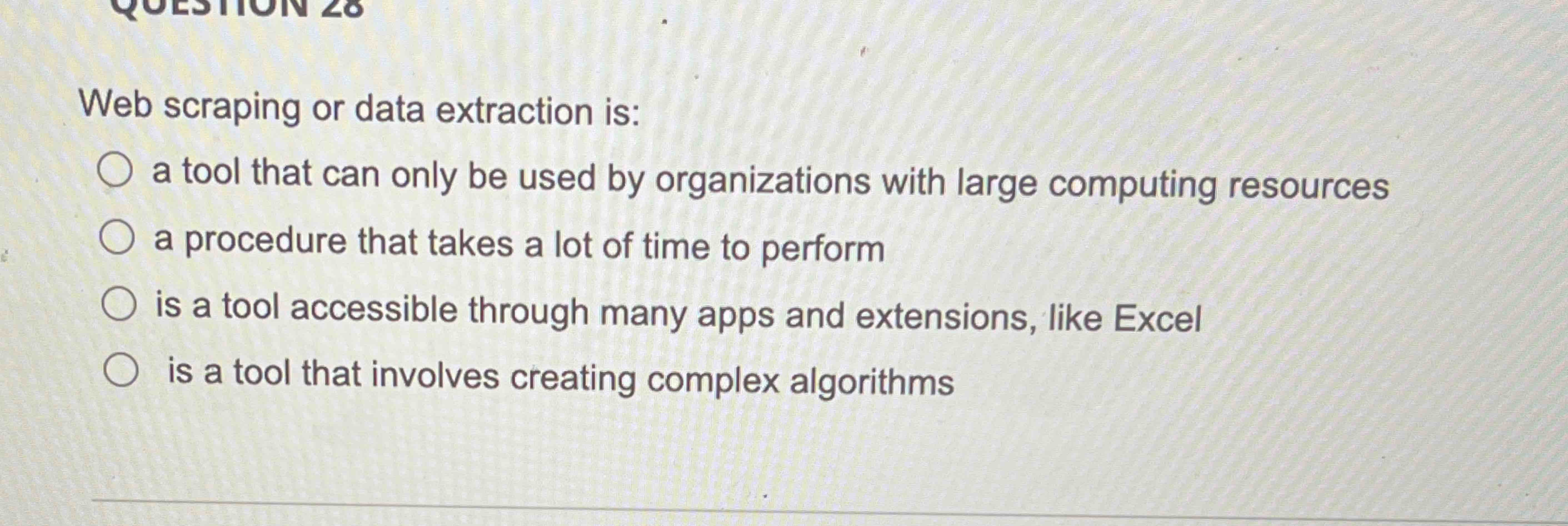 Solved Web scraping or data extraction is:a tool that can | Chegg.com