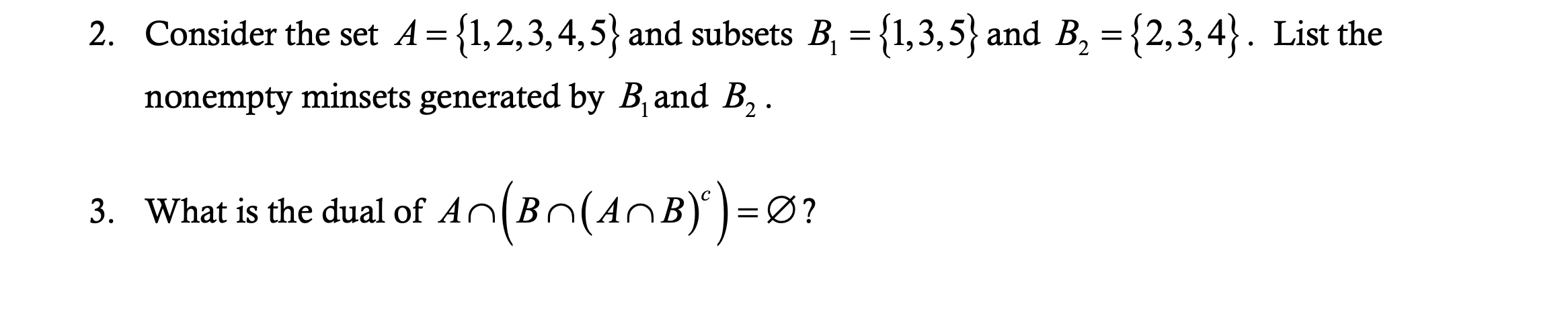Solved 2. Consider the set A={1,2,3,4,5} and subsets | Chegg.com