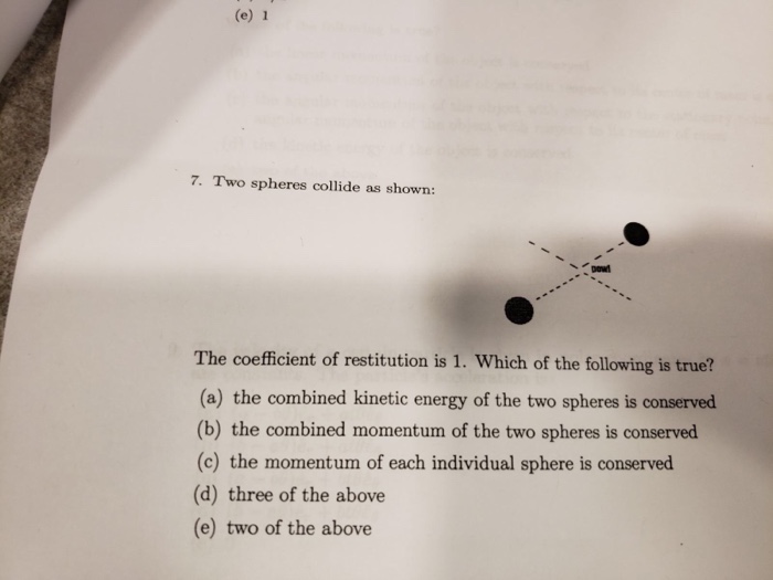 Solved (e) 1 7. Two spheres collide as shown: The | Chegg.com