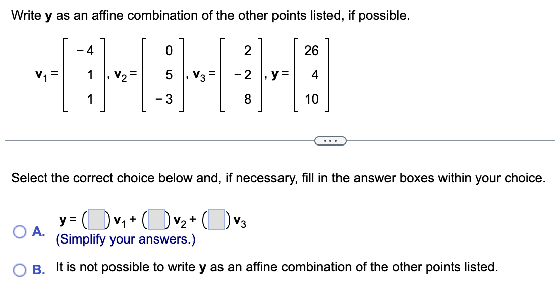 Solved Write y as an ﻿affine combination of ﻿the other | Chegg.com