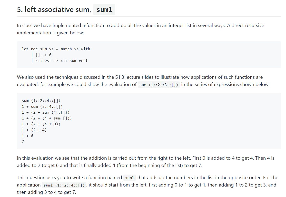 5. left associative sum, suml In class we have | Chegg.com