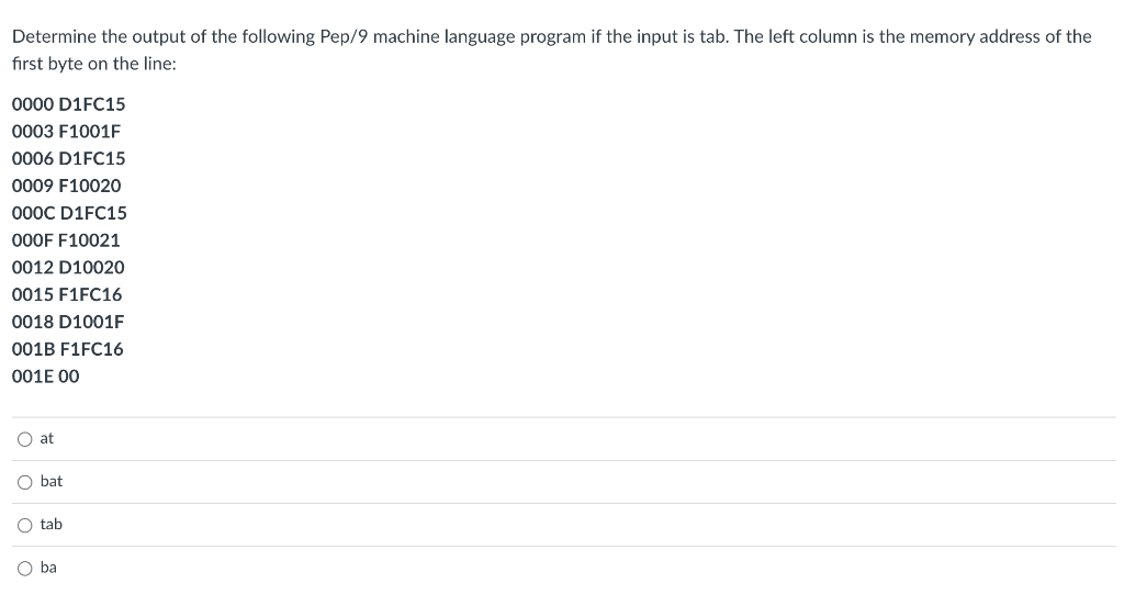 Determine the output of the following Pep/9 machine | Chegg.com