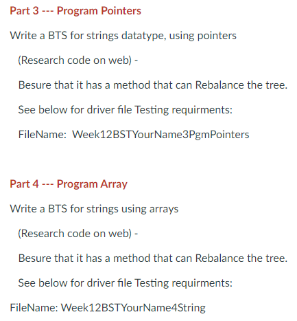 Solved Part 3… Program Pointers Write a BTS for strings | Chegg.com