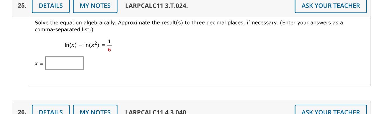 Solved Solve the equation algebraically. Approximate the | Chegg.com