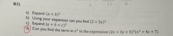 Solved B3) 12 a) Expand (a + b) b) Using your expansion can | Chegg.com