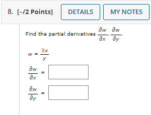 Solved [-/2 ﻿Points]Find the partial derivatives | Chegg.com
