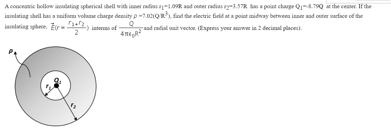 Solved A concentric hollow insulating spherical shell with | Chegg.com