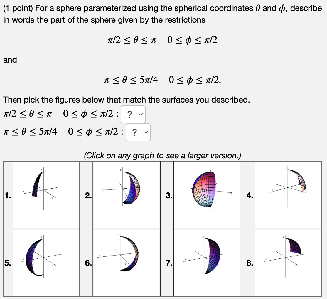 Solved (1 point) For a sphere parameterized using the | Chegg.com