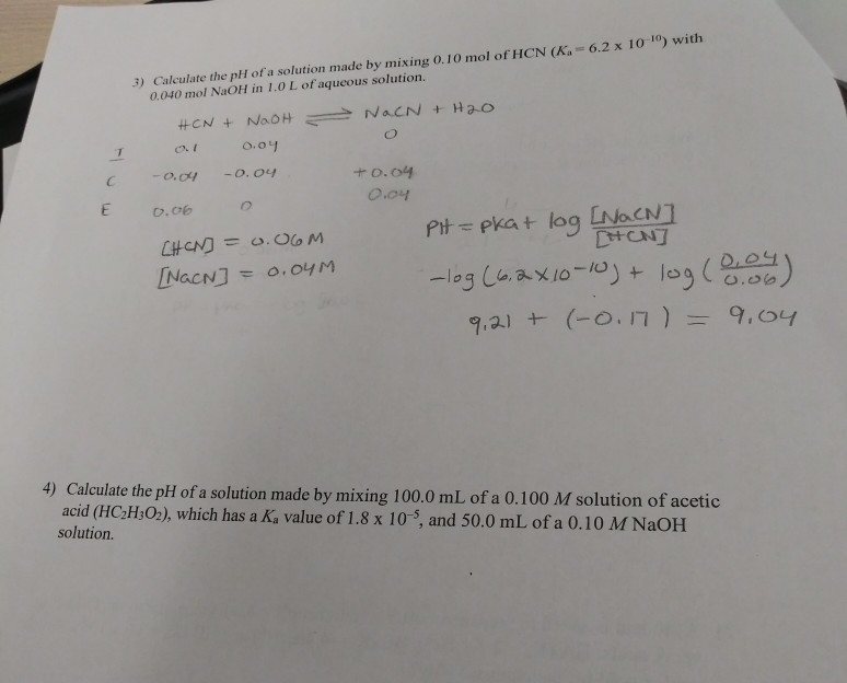 Solved 3) Calculate the pH of a solution made by mixing 0.10 | Chegg.com