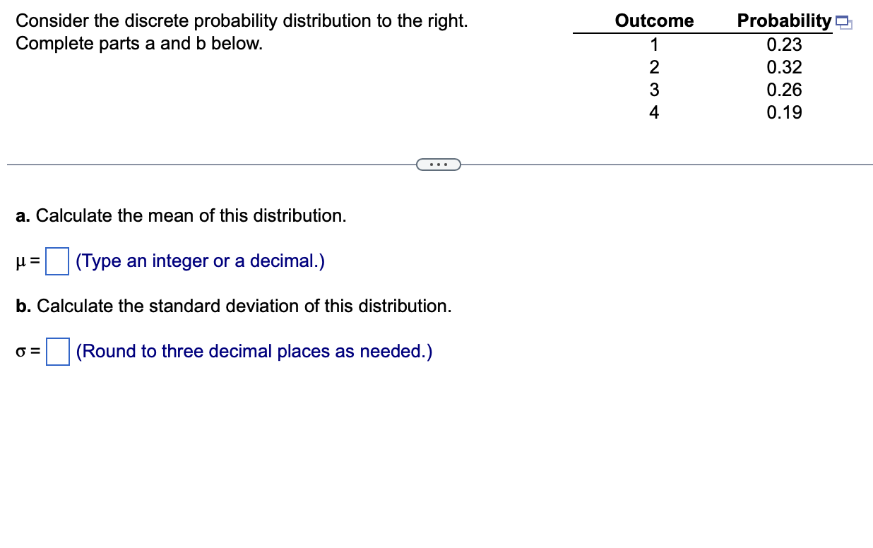 Solved Consider the discrete probability distribution to the | Chegg.com