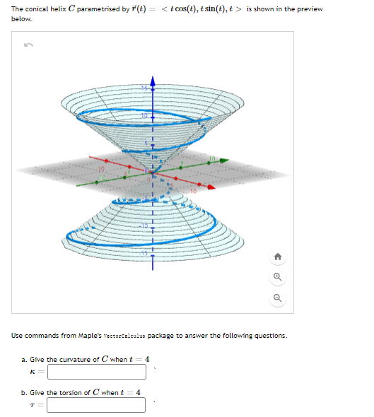 Solved The conical helix C parametrised by | Chegg.com