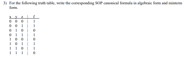 Solved 3) For the following truth table, write the | Chegg.com