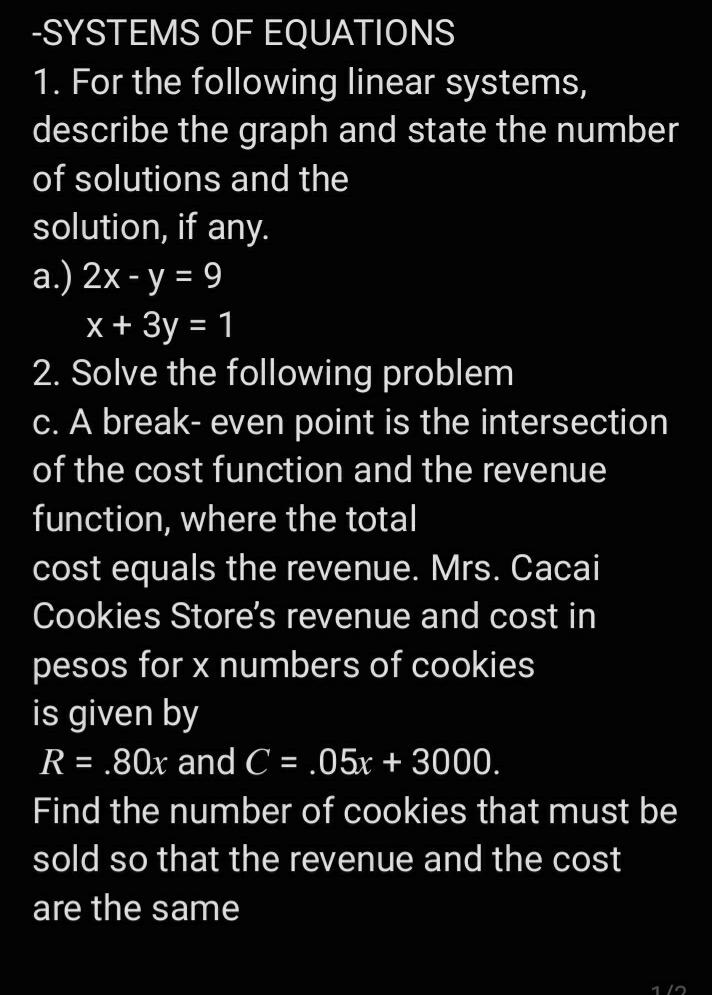 Solved -SYSTEMS OF EQUATIONS 1. For the following linear | Chegg.com