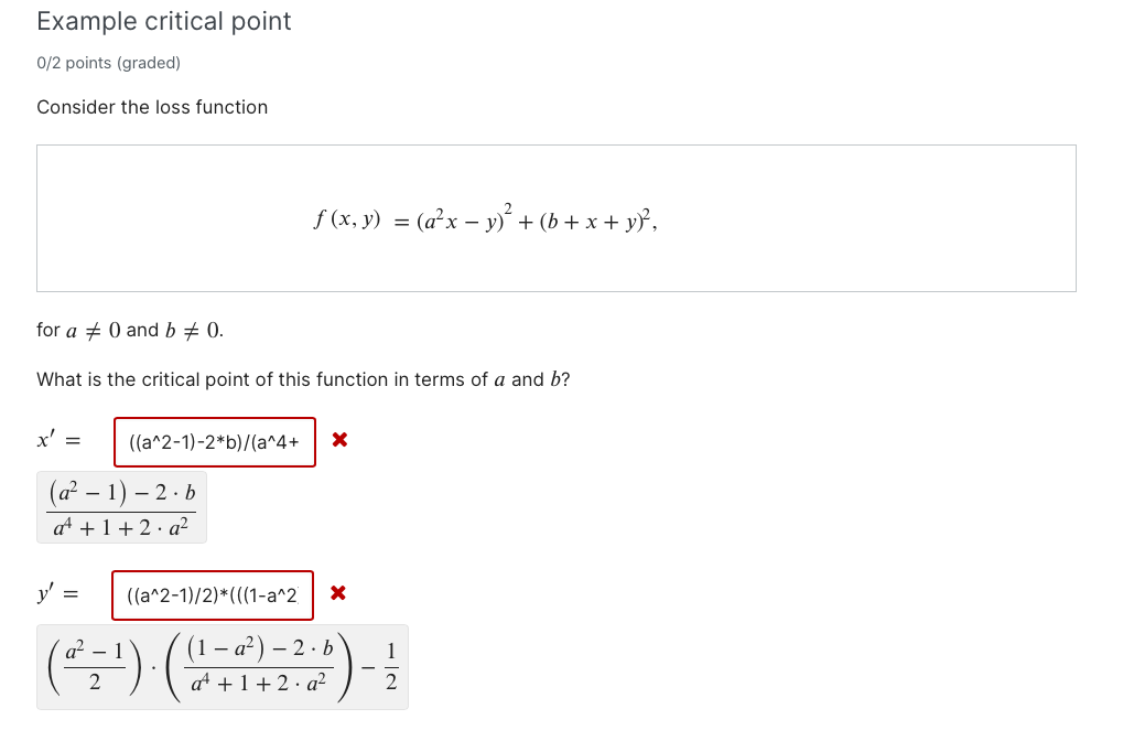 Solved Example critical point 0/2 points (graded) Consider | Chegg.com
