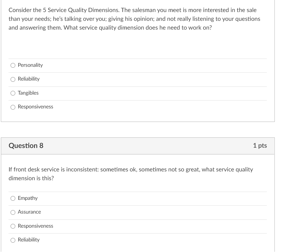 Solved Consider the 5 Service Quality Dimensions. The | Chegg.com