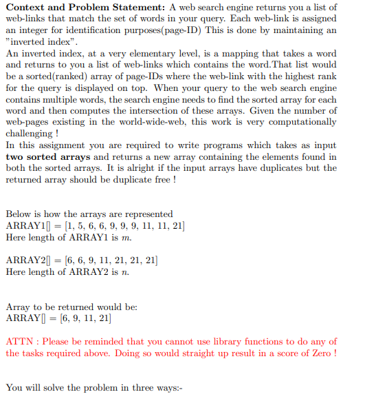 Solved Context and Problem Statement: A web search engine | Chegg.com