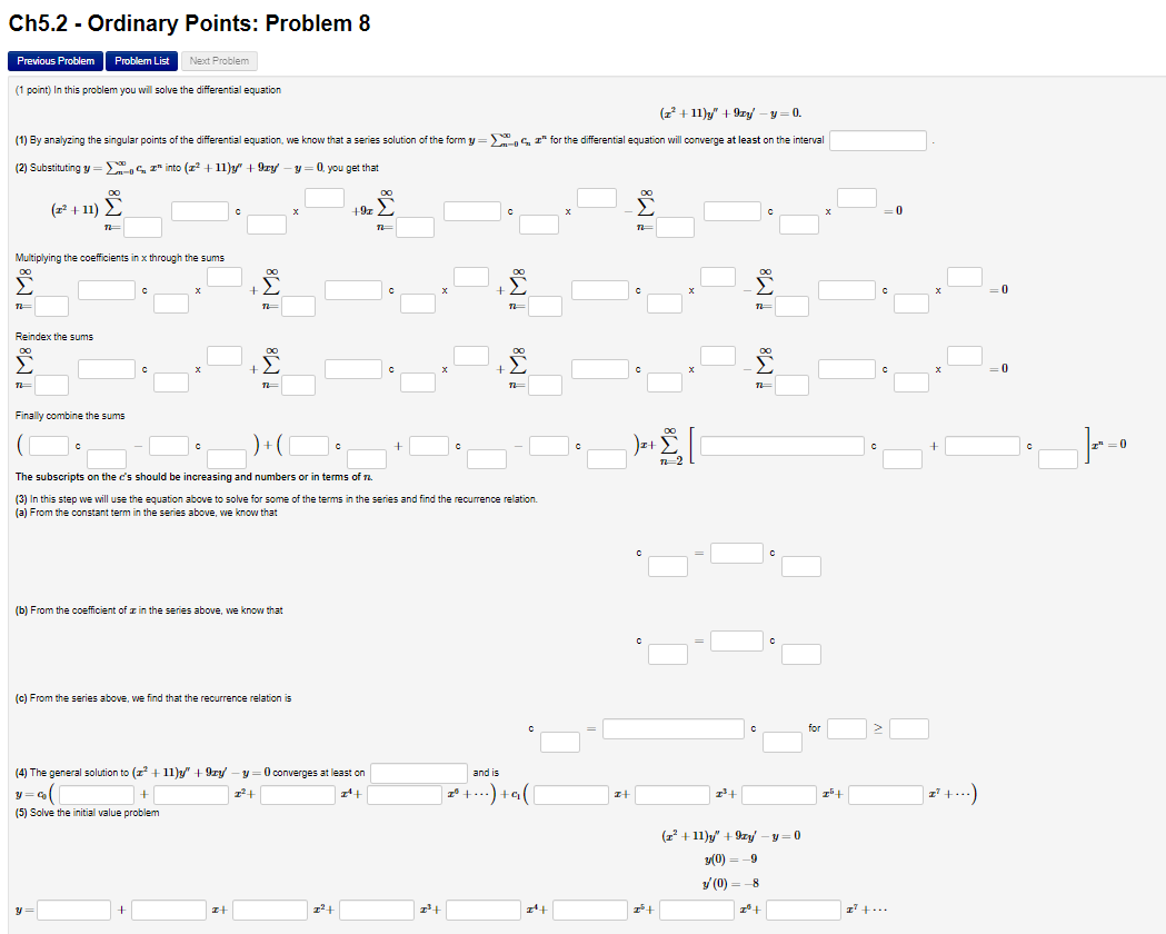 Solved Ch5.2 - Ordinary Points: Problem 8 Previous Problem | Chegg.com