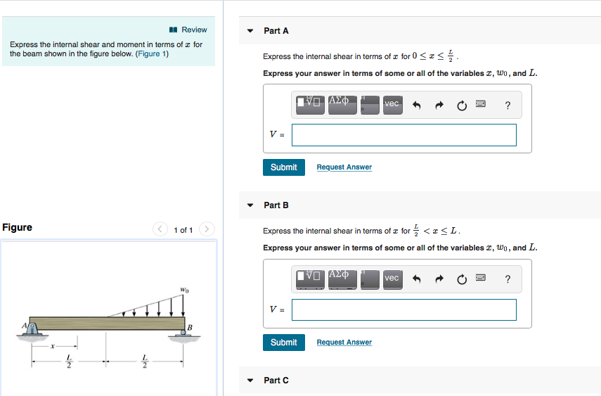 Solved Review Part A Express the internal shear and moment | Chegg.com