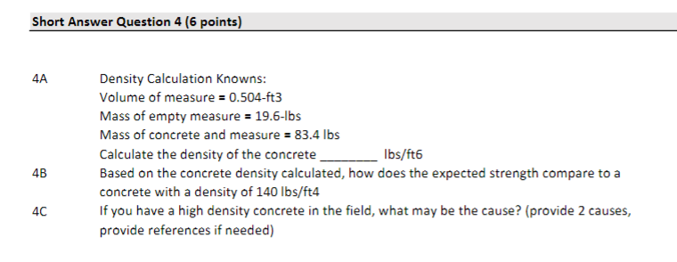 Solved 4A Density Calculation Knowns: Volume of measure | Chegg.com