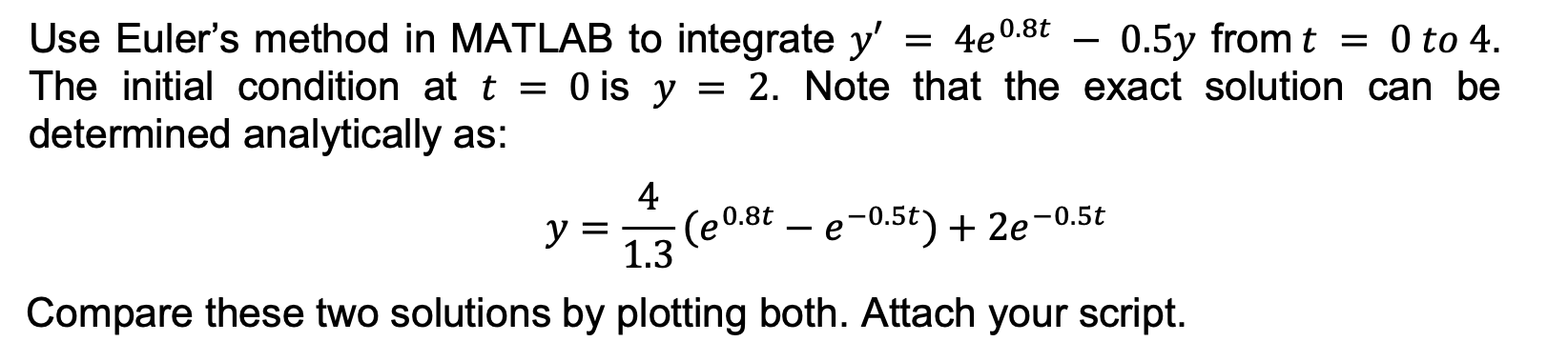 Solved = 4e 0.8t - Use Euler's method in MATLAB to integrate | Chegg.com