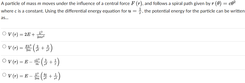 Solved A particle of mass m moves under the influence of a | Chegg.com