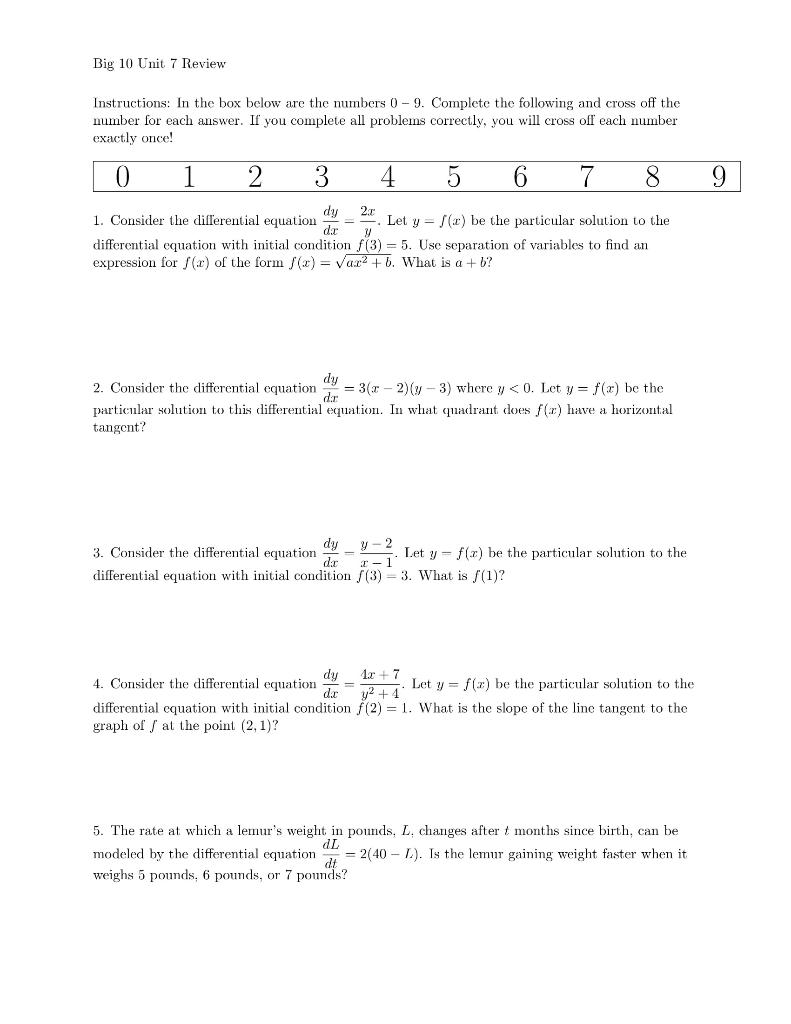 Solved Big 10 Unit 7 Review Instructions: In the box below | Chegg.com