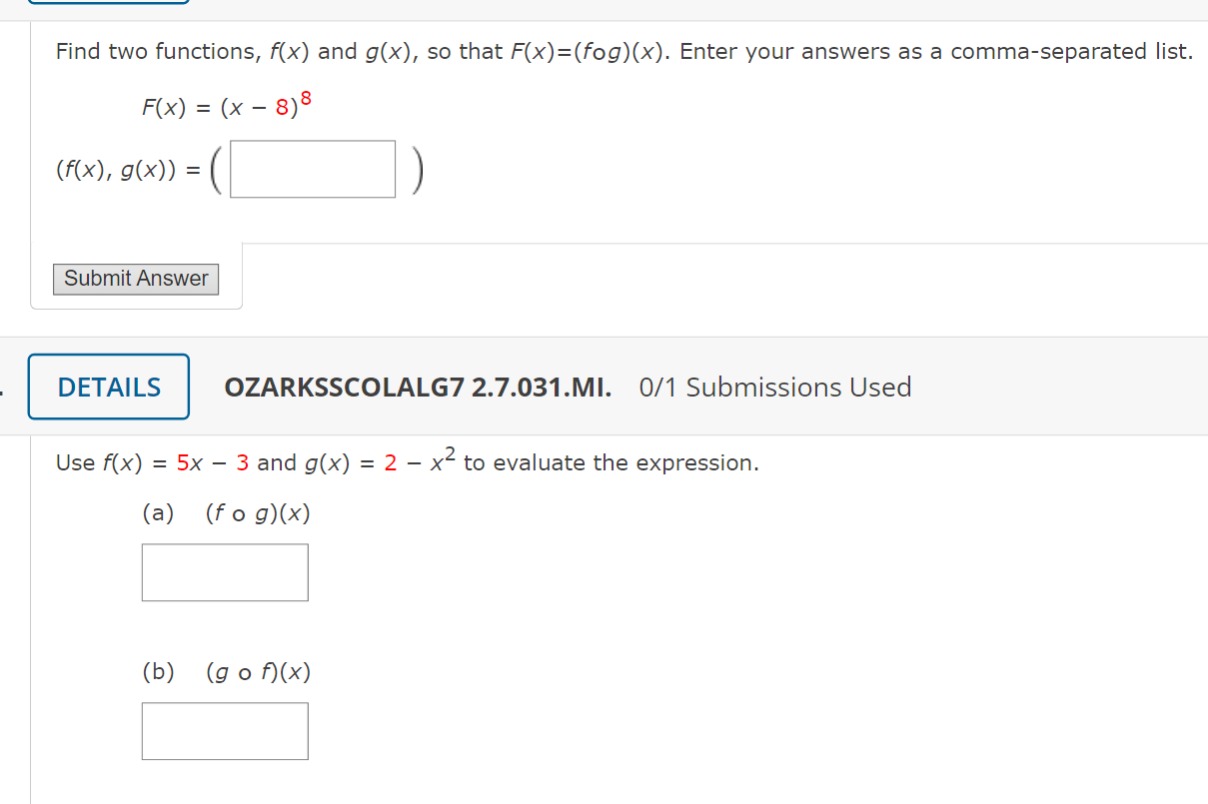 Solved Find two functions, f(x) and g(x), so that | Chegg.com
