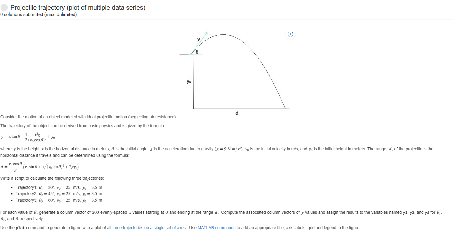 Projectile trajectory (plot of multiple data series) | Chegg.com Projectile trajectory (plot of multiple data series) | Chegg.com
