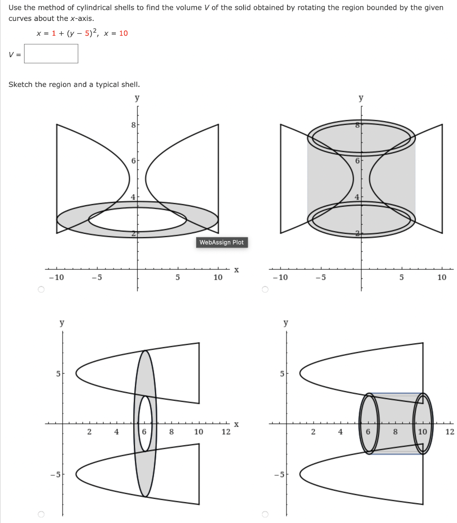 Solved Use the method of cylindrical shells to find the | Chegg.com