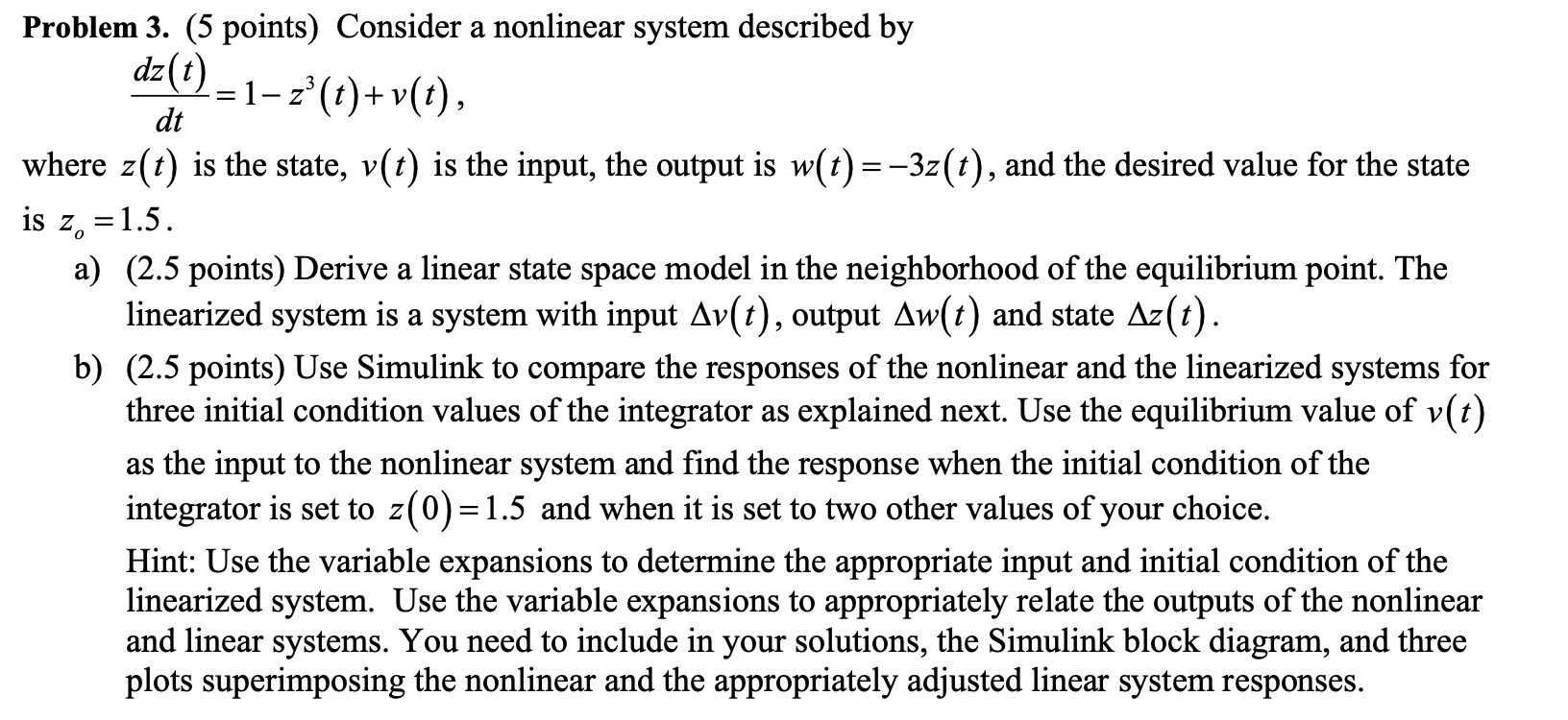 Solved Problem 3. ( 5 points) Consider a nonlinear system | Chegg.com