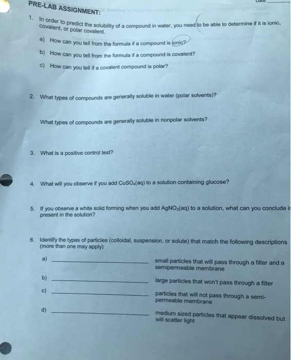 Solved PRE-LAB ASSIGNMENT: 1. In order to predict the | Chegg.com