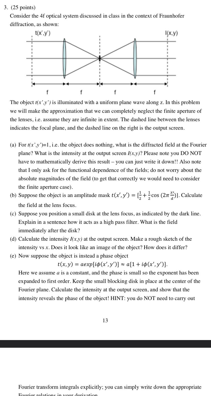 3. (25 points) Consider the 4f optical system | Chegg.com