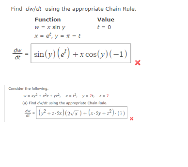 Solved Find dw/dt using the appropriate Chain Rule. Function | Chegg.com