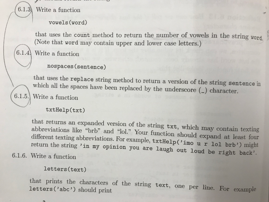 Solved 6.1.3 Write a function vowels (word) that uses the | Chegg.com