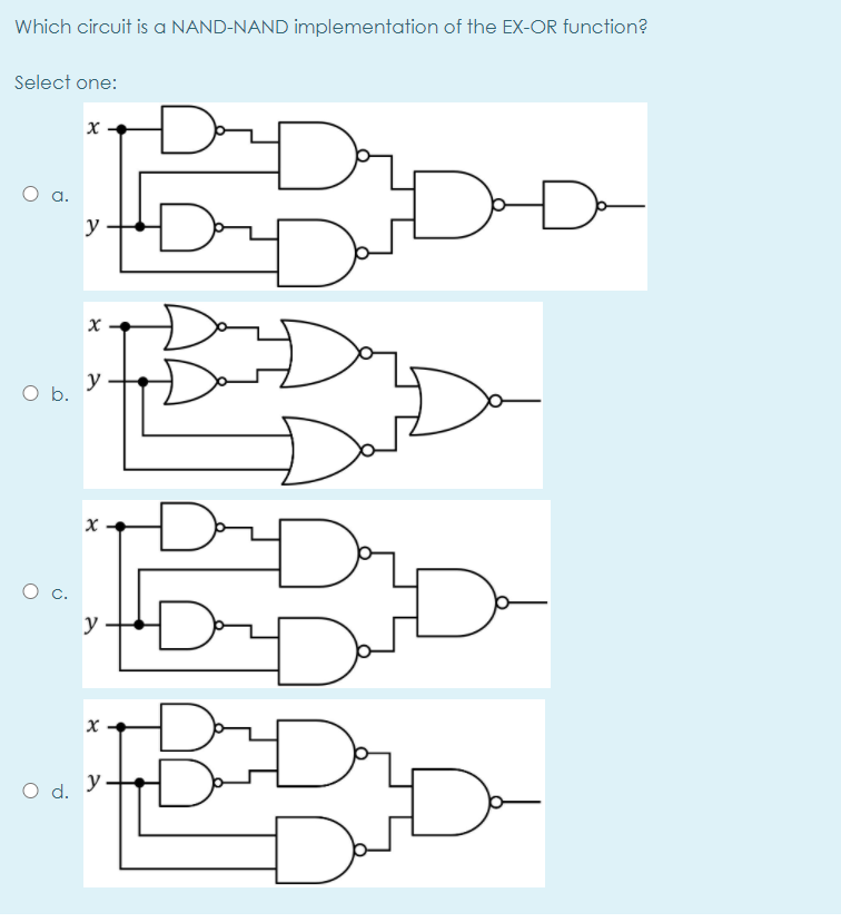 Solved Which circuit is a NAND-NAND implementation of the | Chegg.com