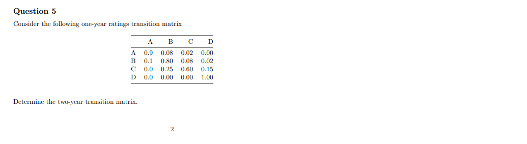 Solved Consider the following one-year ratings transition | Chegg.com