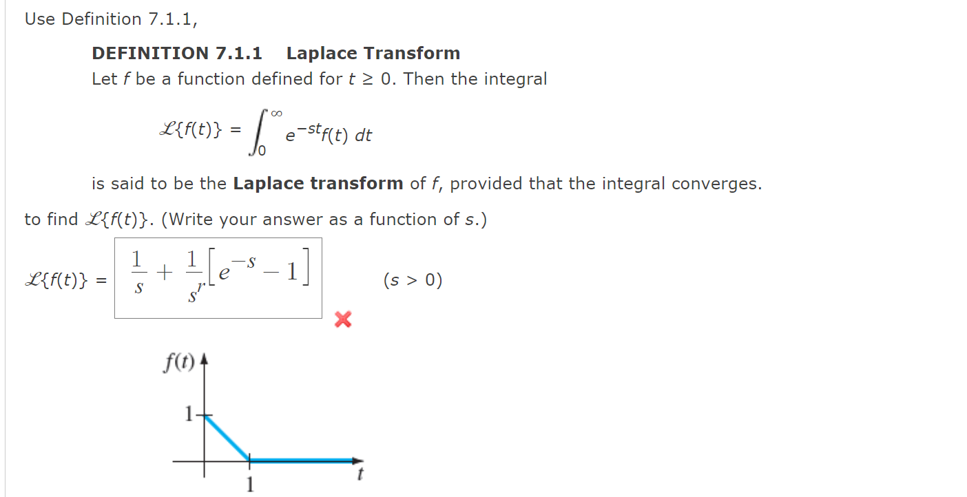 Solved DEFINITION 7.1.1 Laplace Transform Let f be a | Chegg.com
