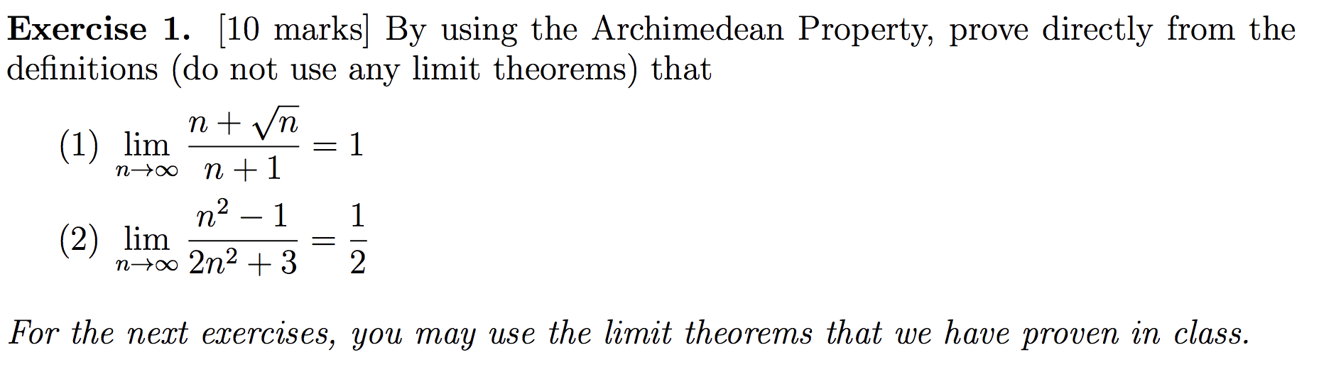 Solved Exercise 1. [10 marks) By using the Archimedean | Chegg.com