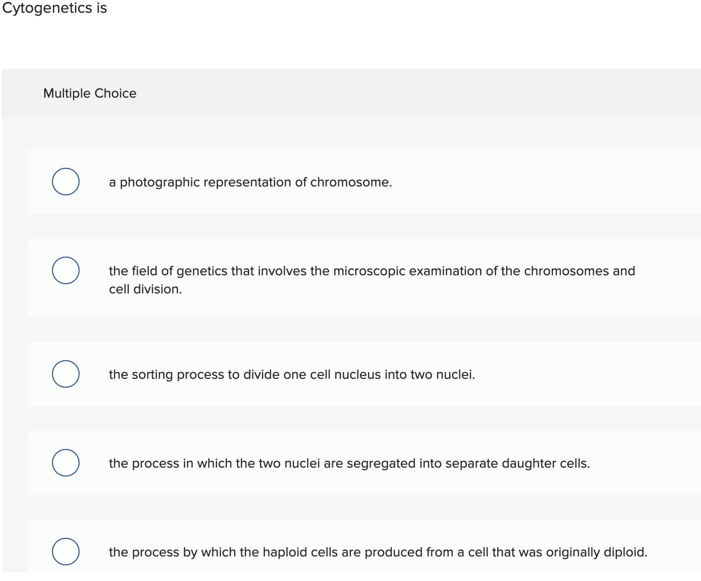 Solved Cytogenetics isMultiple Choicea photographic | Chegg.com
