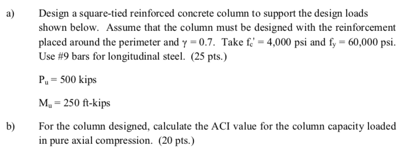 Solved a) Design a square-tied reinforced concrete column to | Chegg.com
