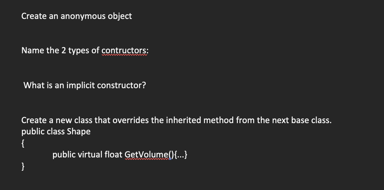 Solved Create An Anonymous Object Name The 2 Types Of 8457