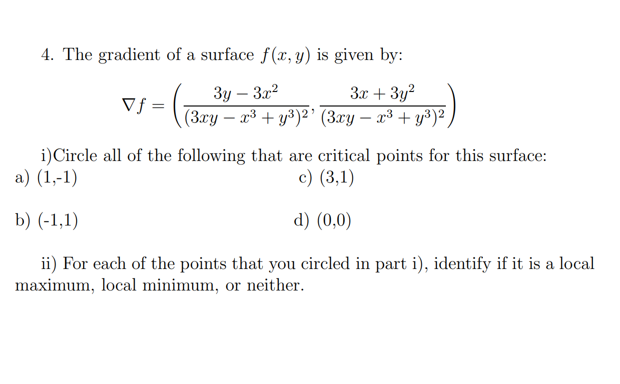 Solved 4. The gradient of a surface f(x, y) is given by: 3y | Chegg.com