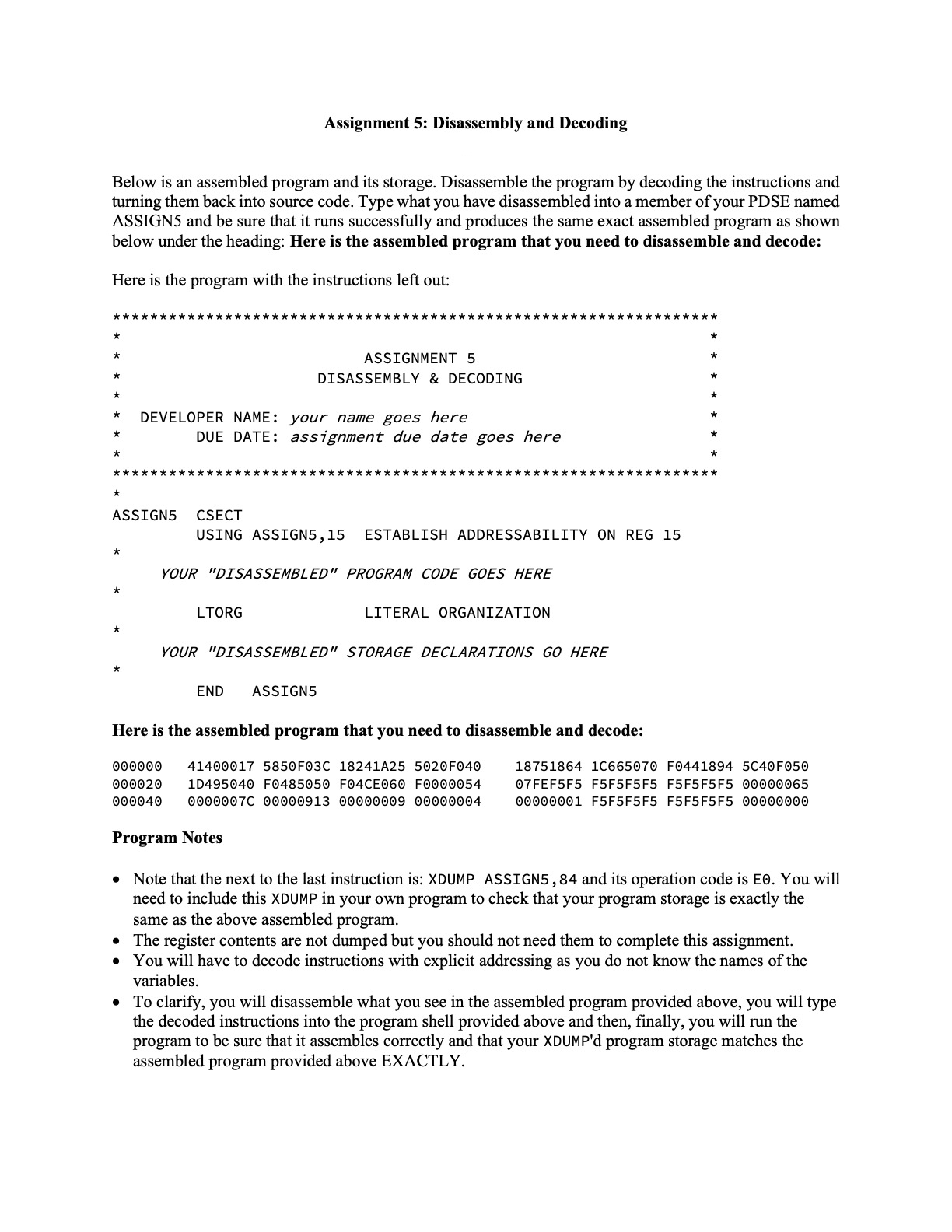 Solved Assignment 5: Disassembly and Decoding Below is an | Chegg.com