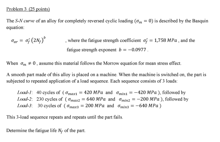 Solved Problem 3 ( 25 points) The S−N curve of an alloy for | Chegg.com
