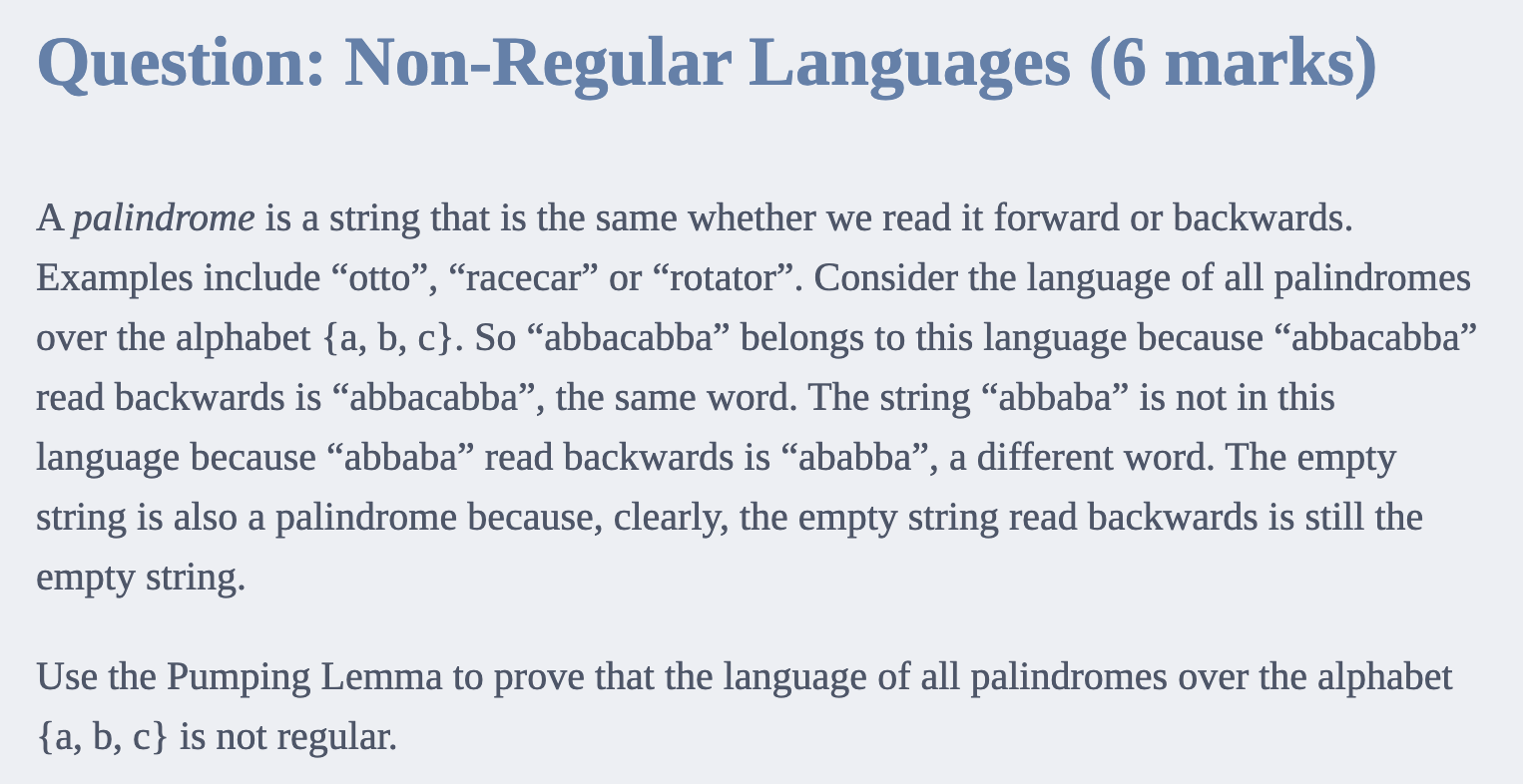 Solved Question: Non-Regular Languages ( 6 marks) A | Chegg.com