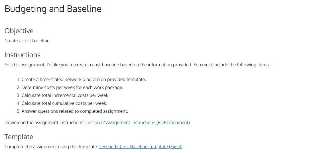 Solved Budgeting and Baseline Objective Create a cost | Chegg.com