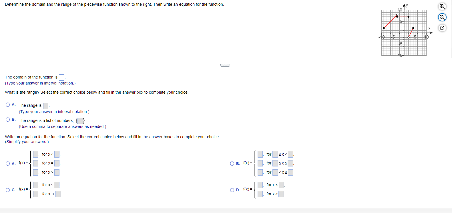 Solved Determine the domain and the range of the piecewise | Chegg.com