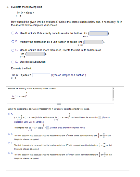 Solved 5. Evaluate the following limit. limx→π(x−π)cscx How | Chegg.com