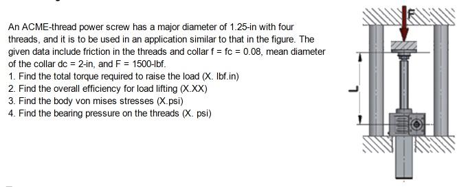 An ACME-thread power screw has a major diameter of | Chegg.com
